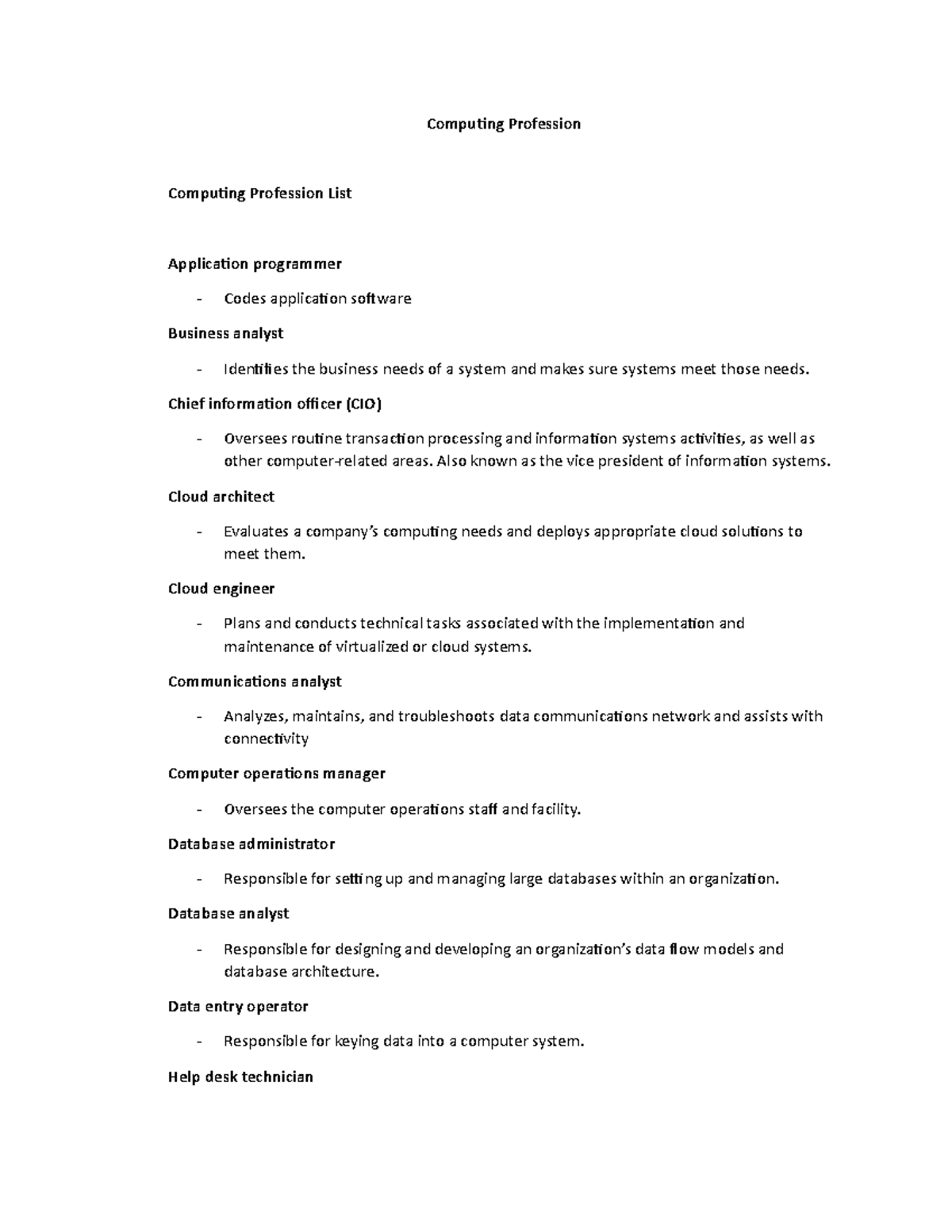 Computing Professionals - Computing Profession Computing Profession ...