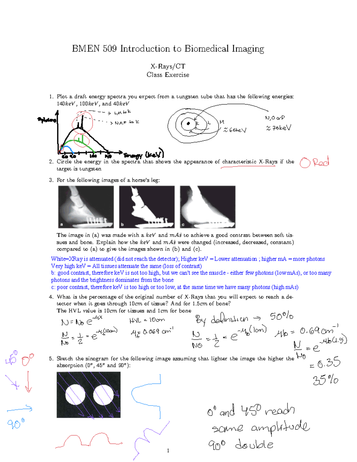 Class Exercise XRays - Solutions - BMEN 509 Introduction to Biomedical ...