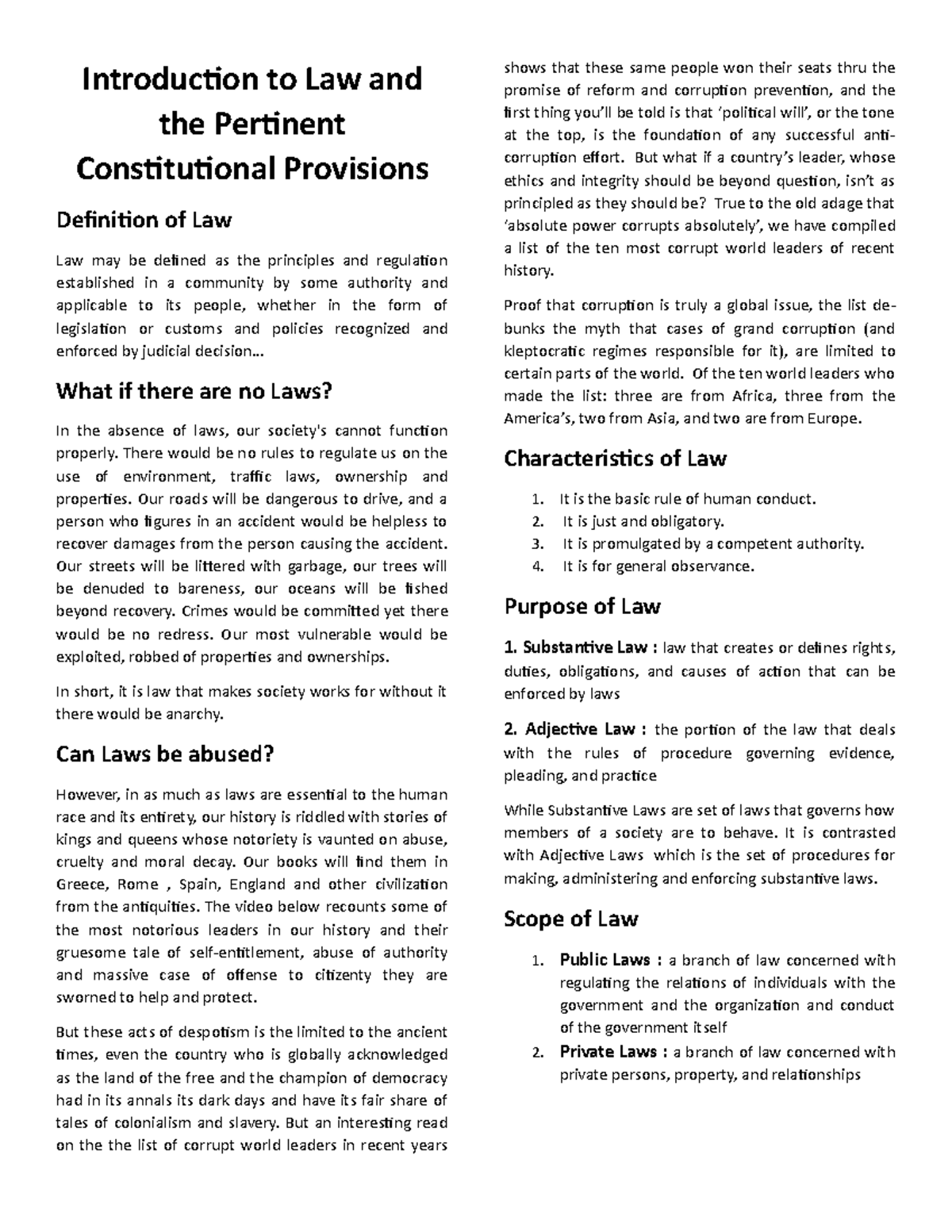 Introduction to Law and the Pertinent Constitutional Provisions ...