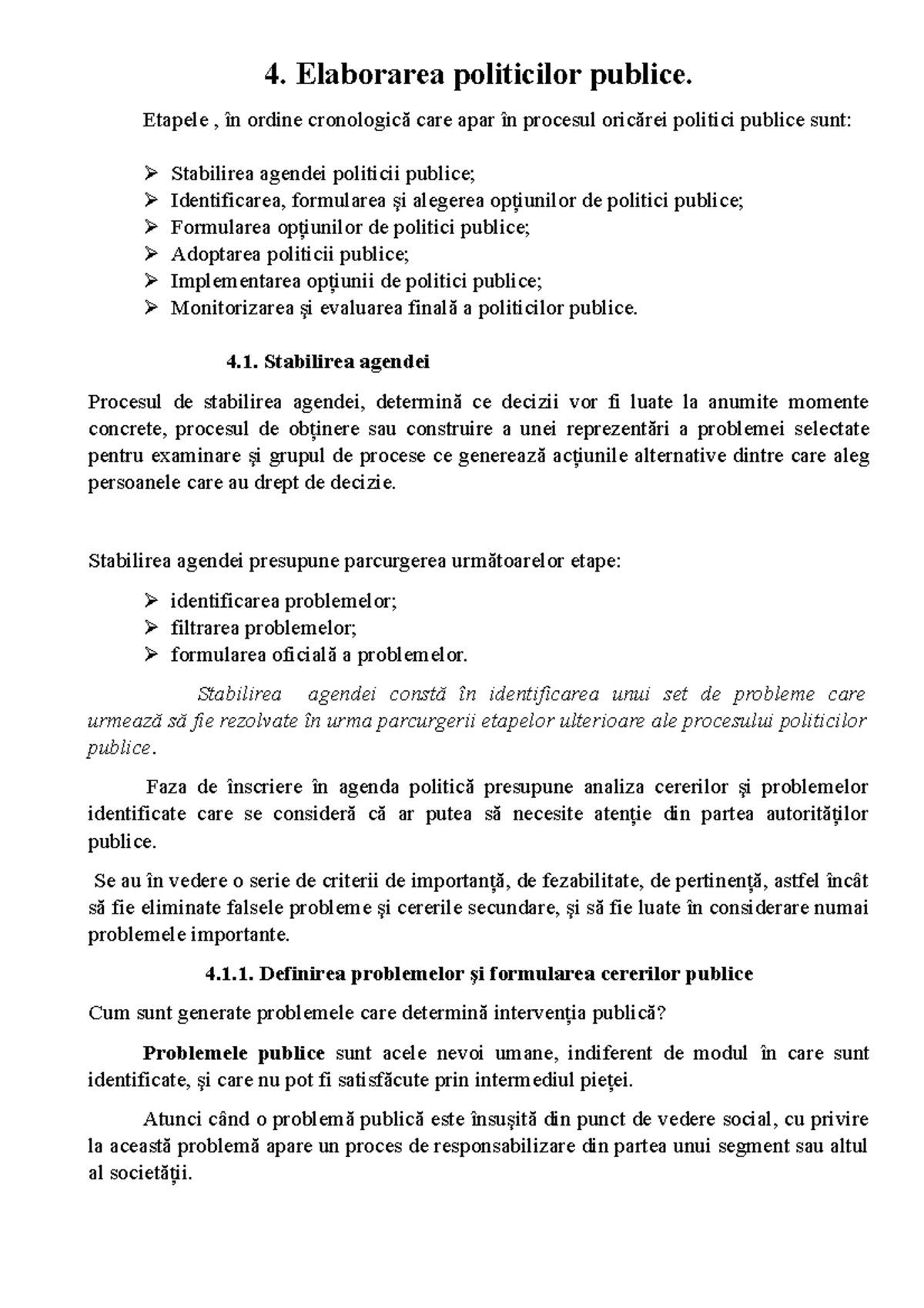 PP3 - Lecture notes 3 - 4. Elaborarea politicilor publice. Etapele , în ...