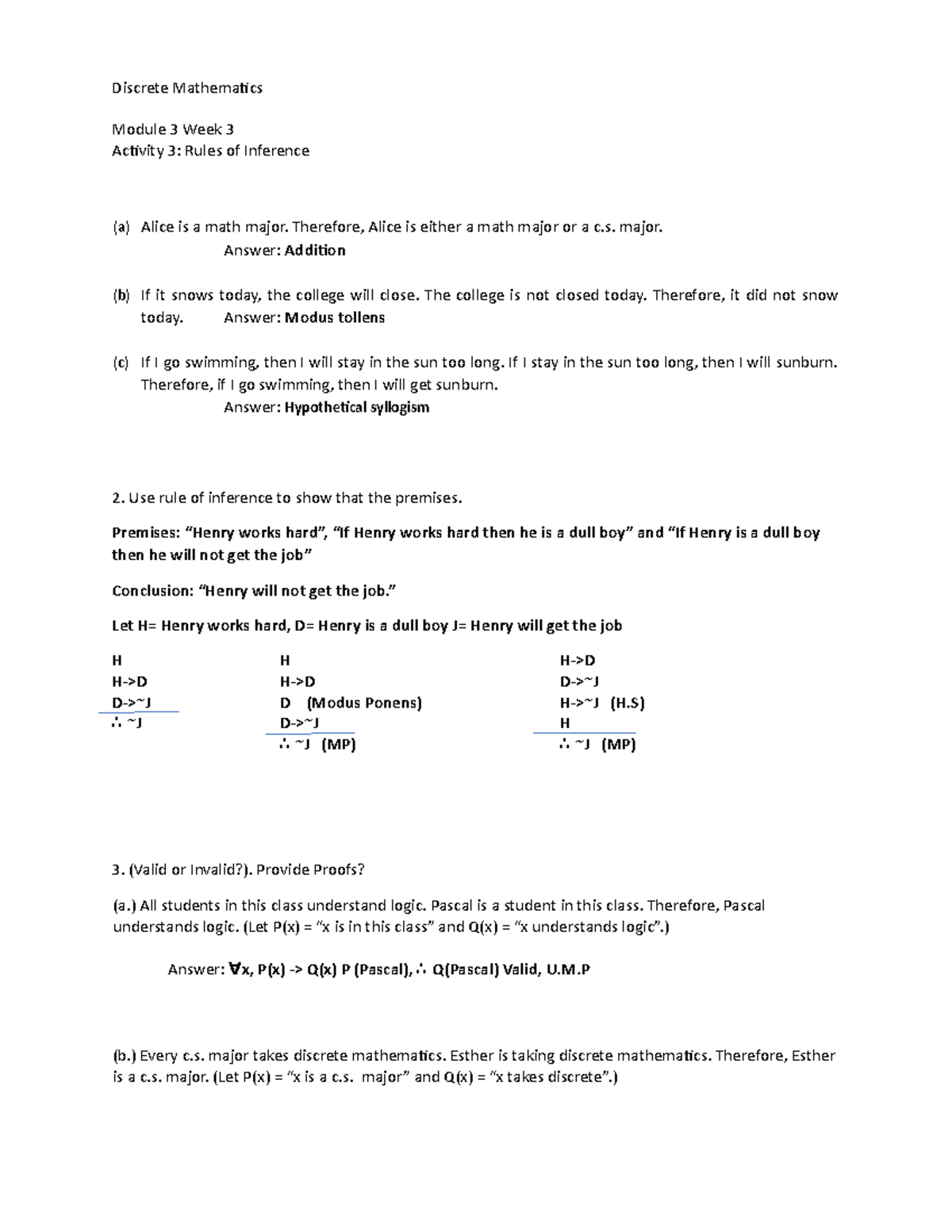 Act 3 - DISCRETE MATHEMATICS - Module 3 Week 3 Activity 3: Rules of ...