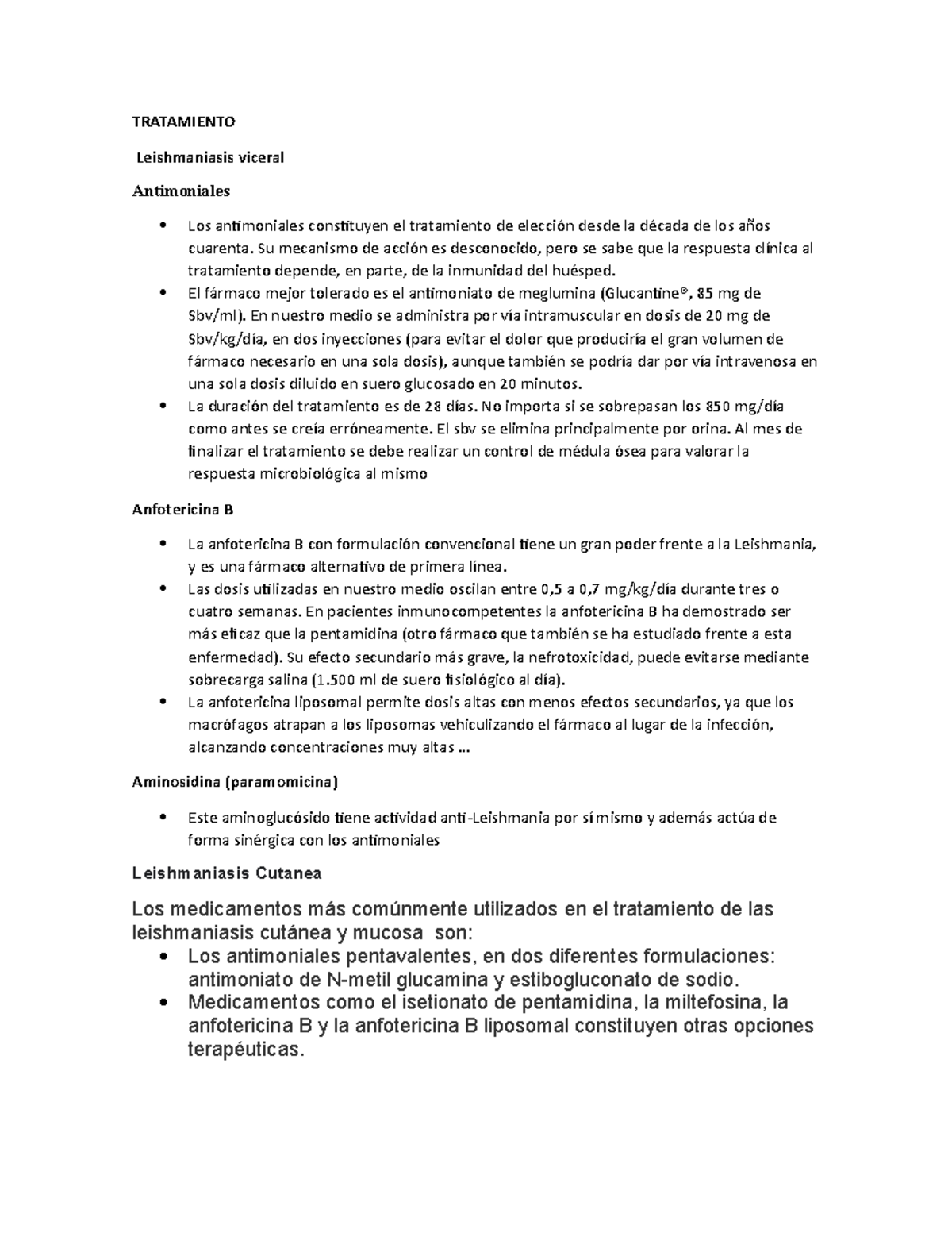 Tratamiento - NINGUNO - TRATAMIENTO Leishmaniasis viceral Antimoniales ...