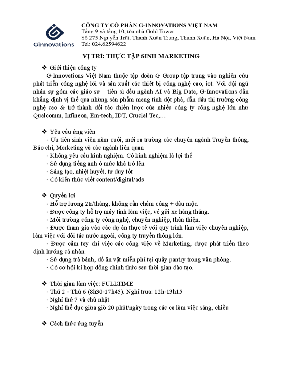 JD-TTS- Marketing - VỊ TRÍ: THỰC TẬP SINH MARKETING Giới thiệu công ty ...