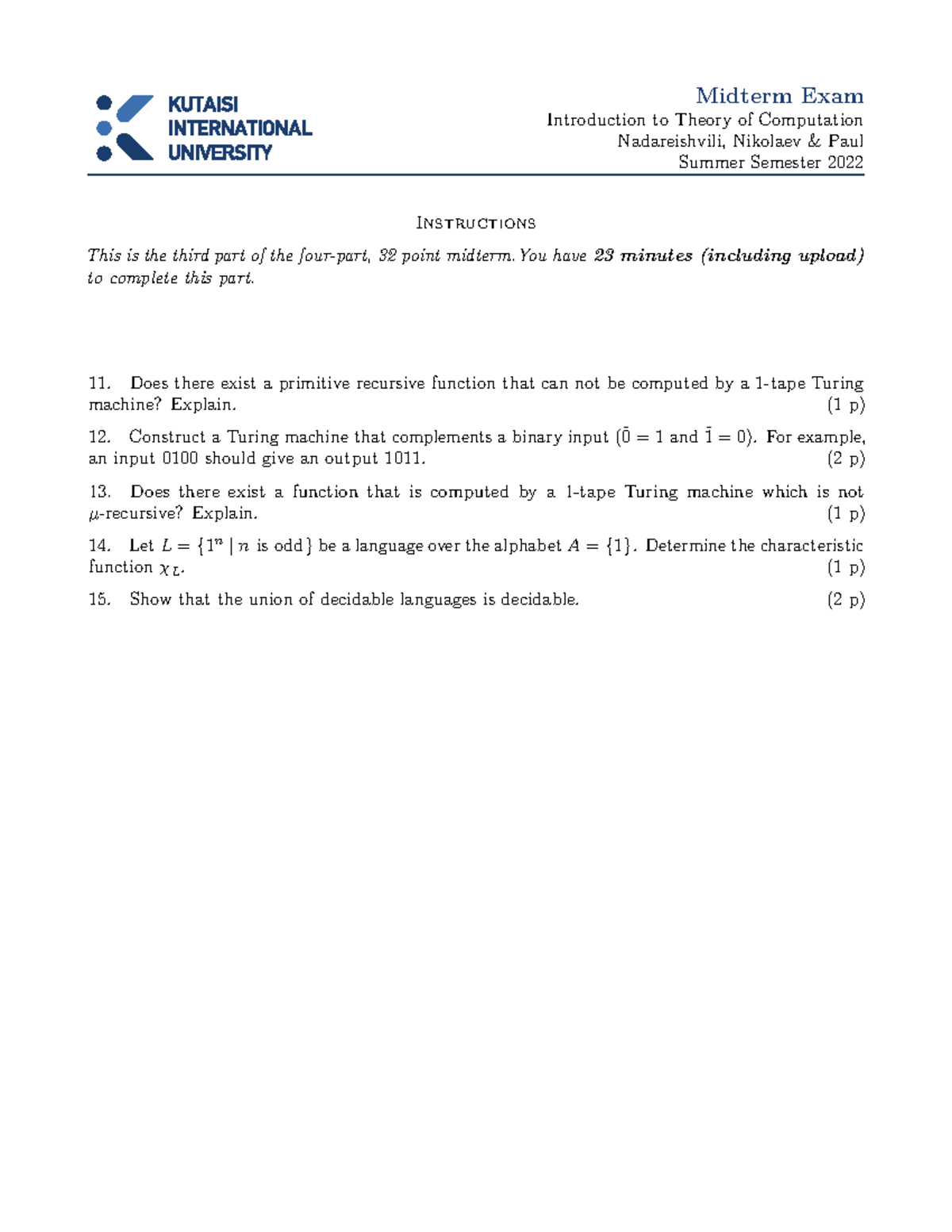 G2-3 - desc - Midterm Exam Introduction to Theory of Computation Nadareishvili, Nikolaev & Paul ...