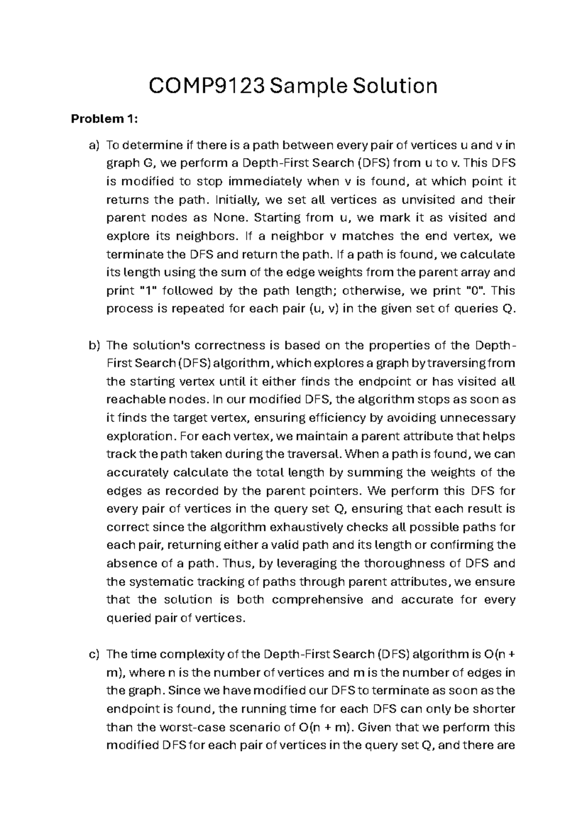 Assignment 4 - COMP9123 Solution - COMP9123 Sample Solution Problem 1: a) To determine if there ...