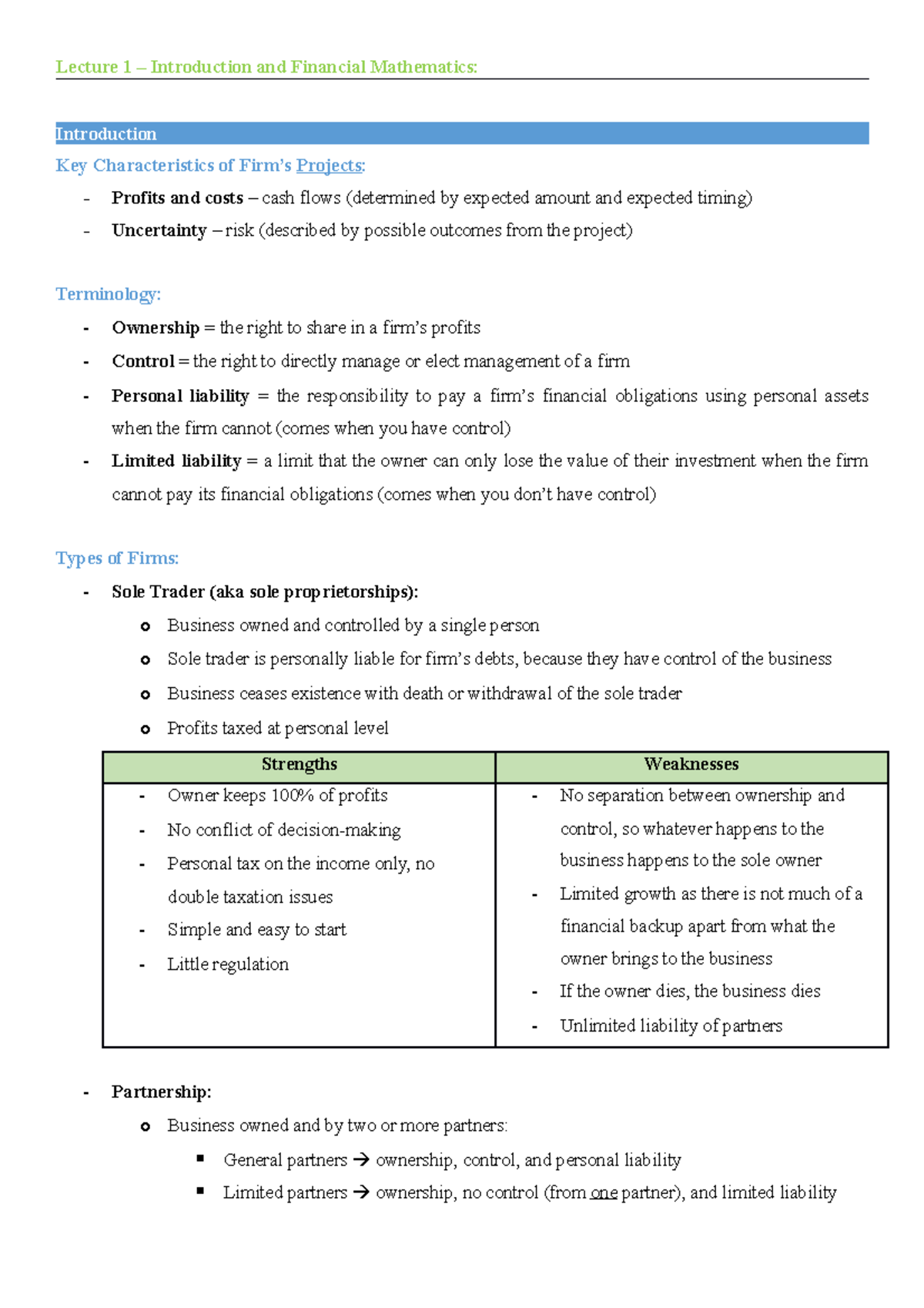 Section 1 - Introduction and Financial Maths - Lecture 1 – Introduction ...