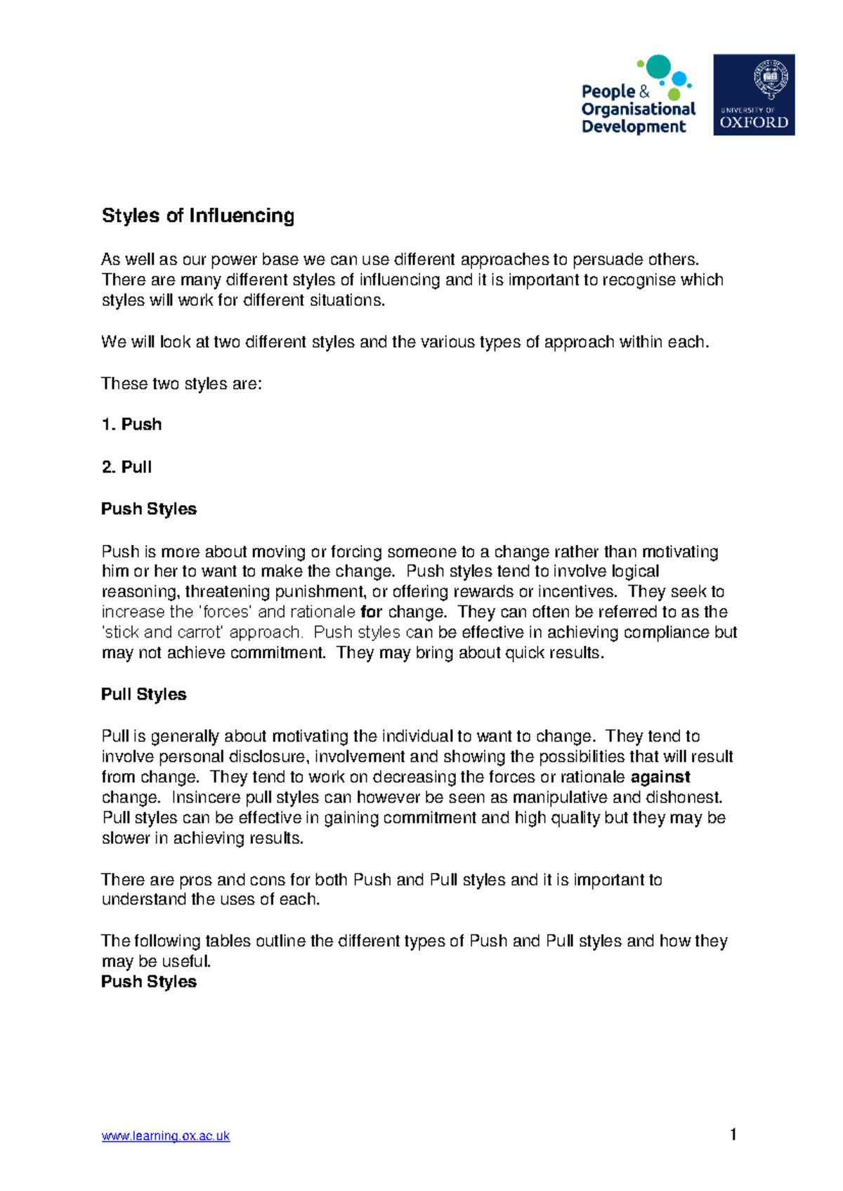 Influencing Styledescriptors - Styles of Influencing As well as our ...