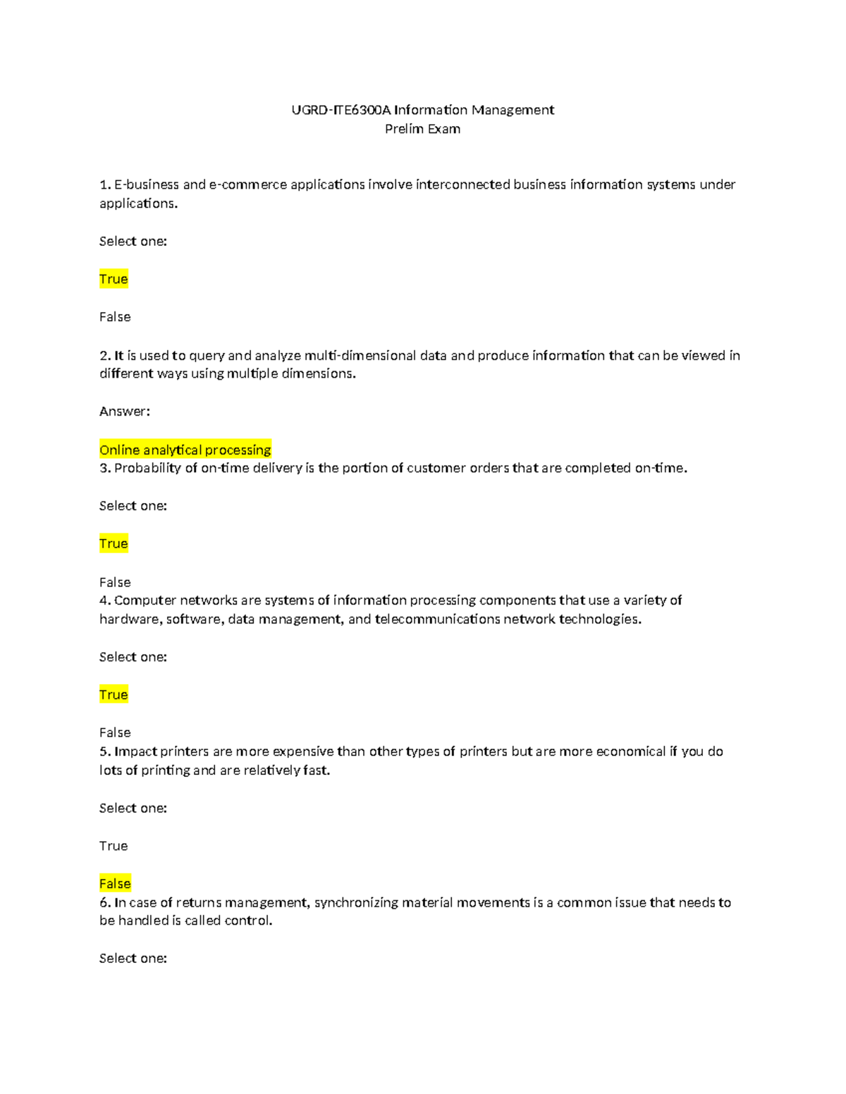 UGRD-ITE6300A Information Management Prelim Exam Mary Rose G Mojello ...