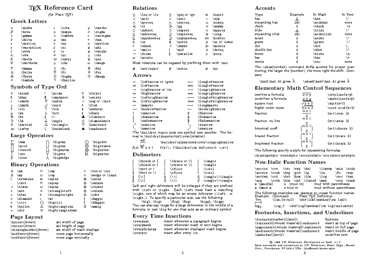 Te X reference card - fvdsvfbs - TEX Reference Card (for Plain TEX ...