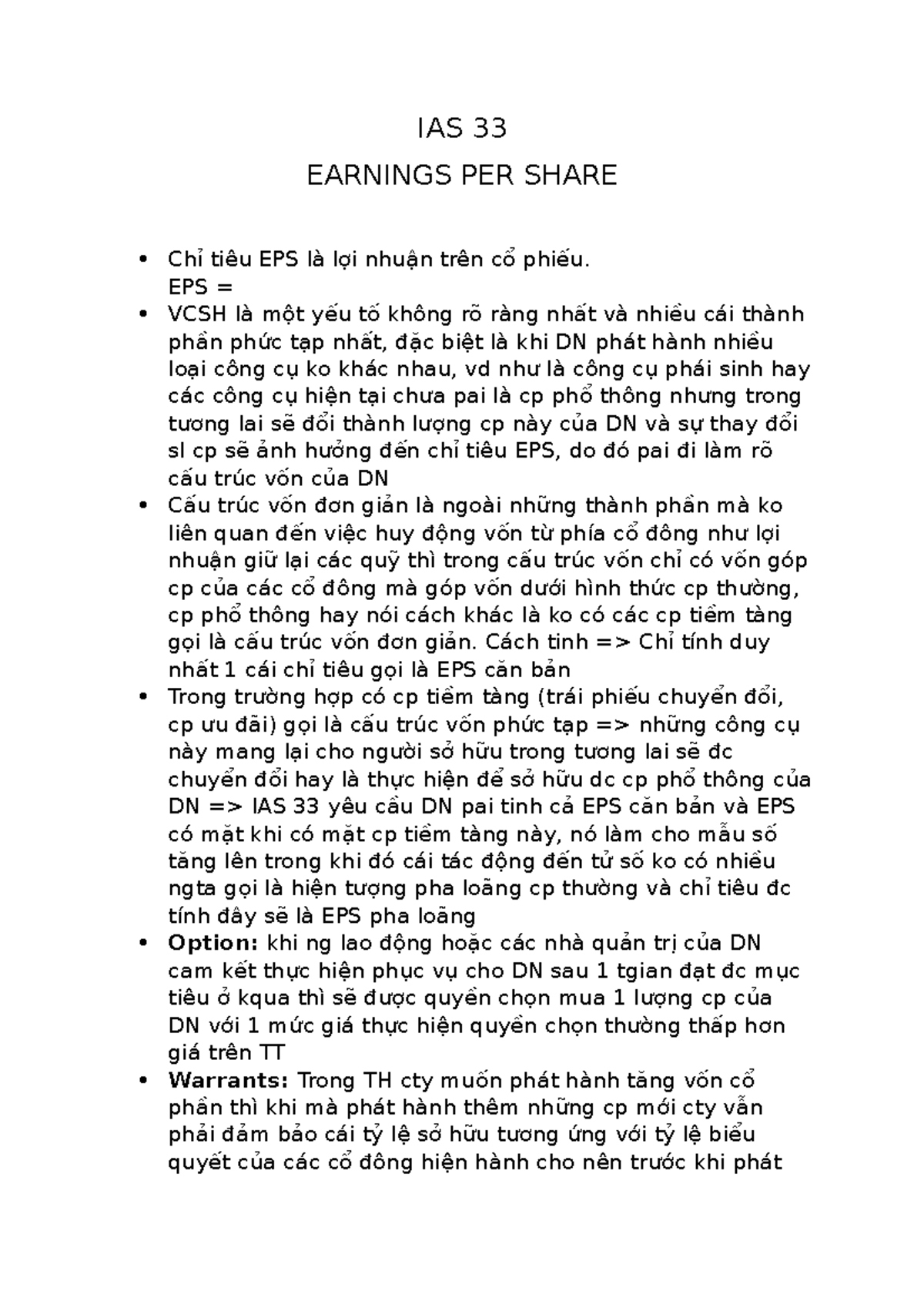 IAS 33 Summary The Lecture Notes Of IAS 33 IAS 33 EARNINGS PER