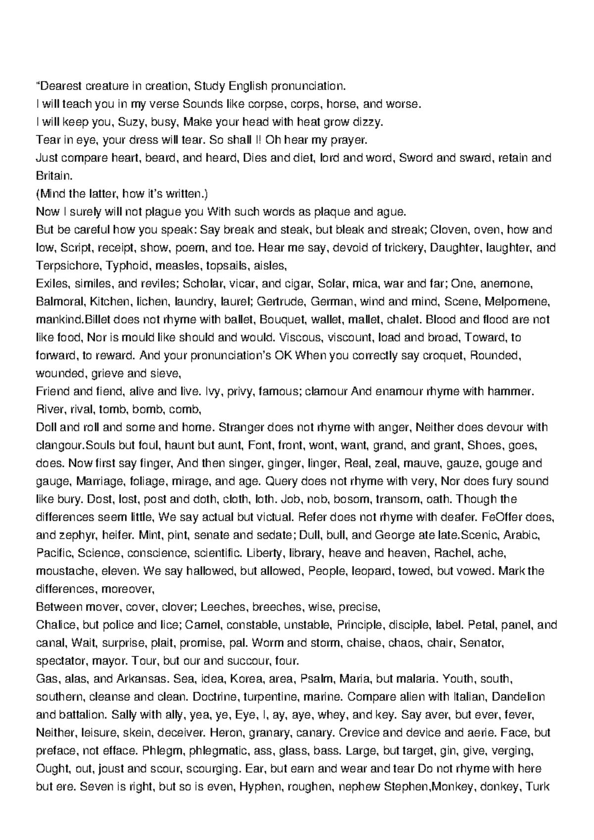 Purposive-communication-wena - “Dearest creature in creation, Study English pronunciation. I ...