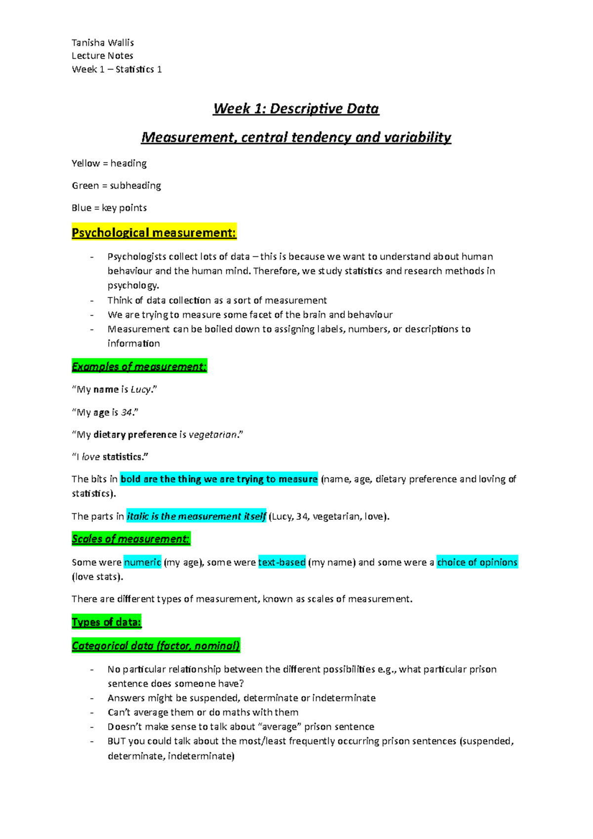 Week 1 - Descriptive Statistics Lecture Notes - Lecture Notes Week 1 ...