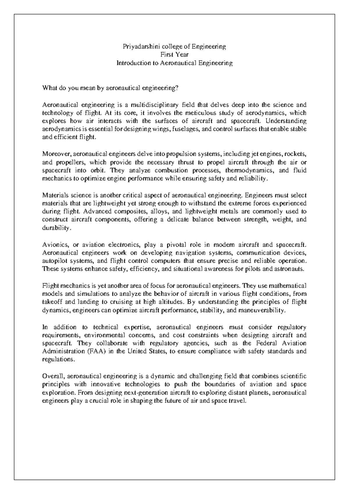 Notes for Introduction to aeronautical engineering - Priyadarshini ...