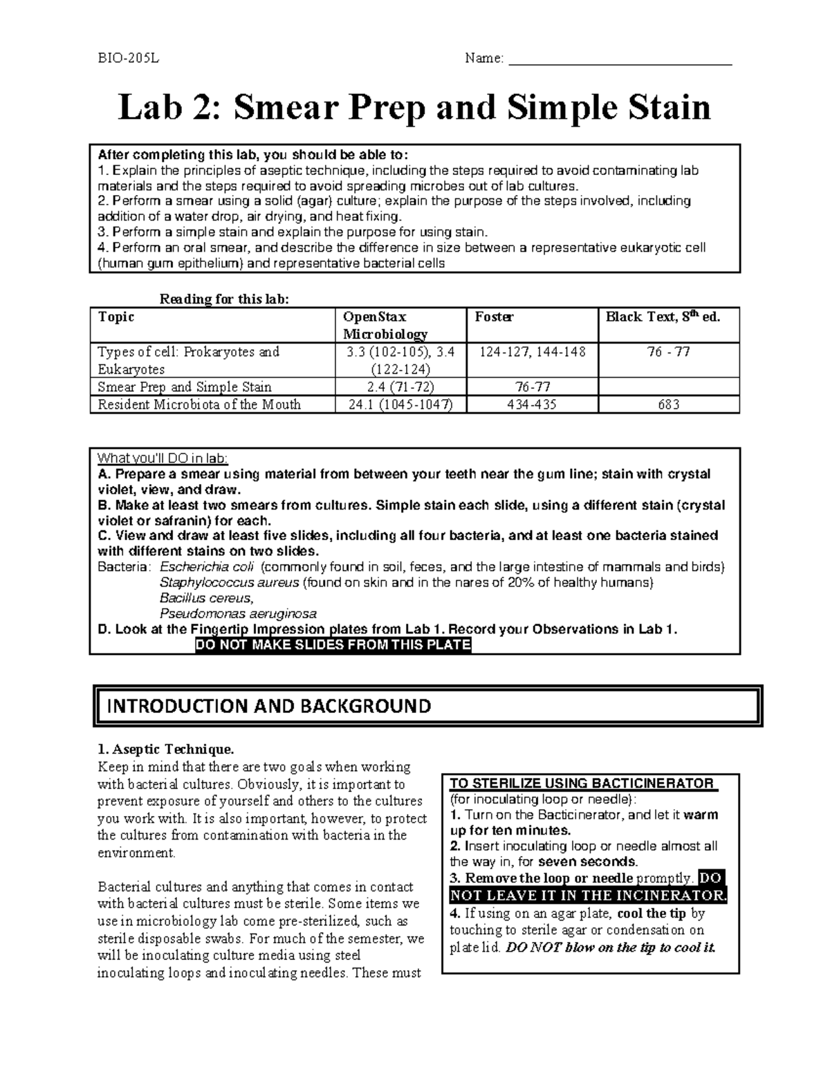 Lab 2 sheet - microbiology lab - BIO-205L Name ...