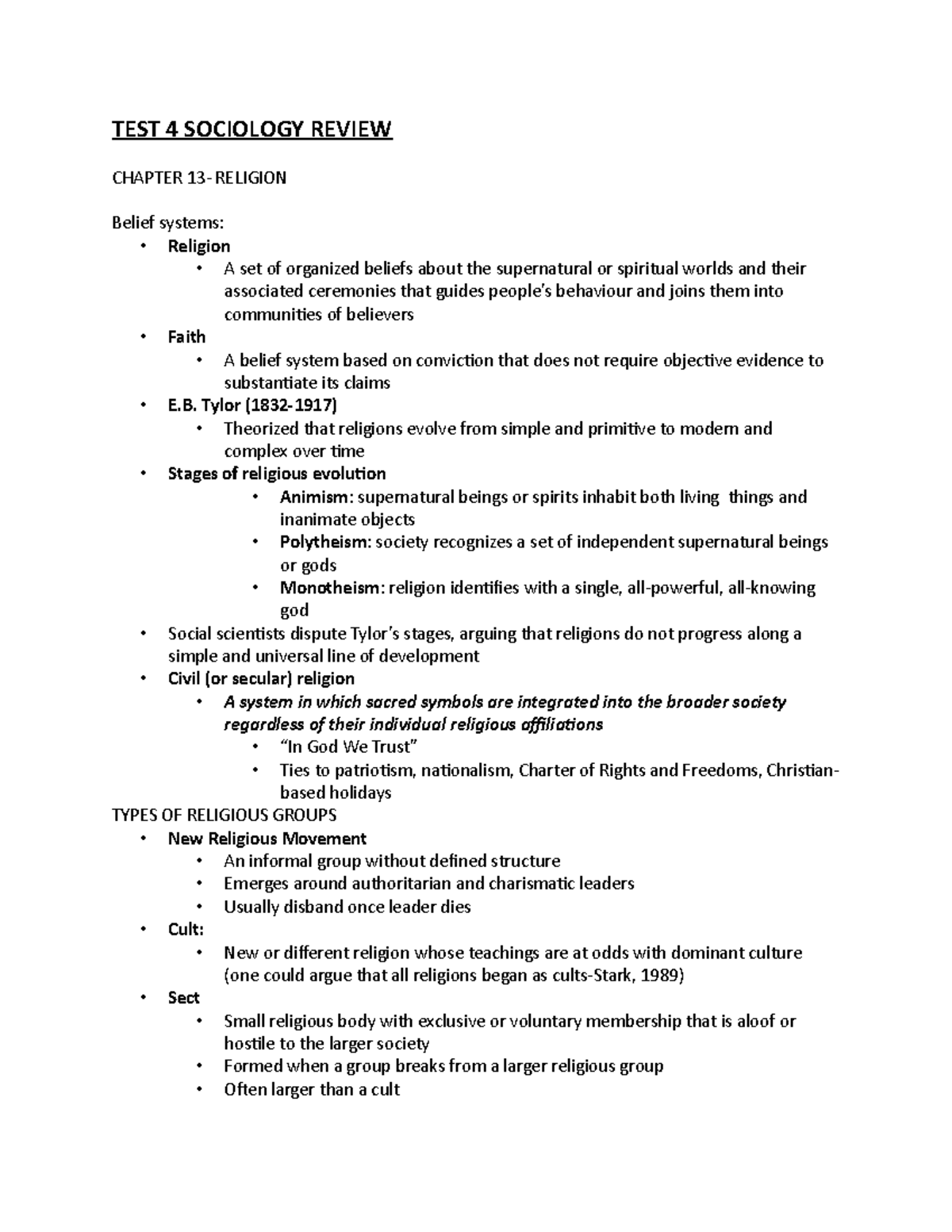 TEST 4 Review SOC intro to sociology 1z03 - SOCIO 1Z03 - McMaster - Studocu