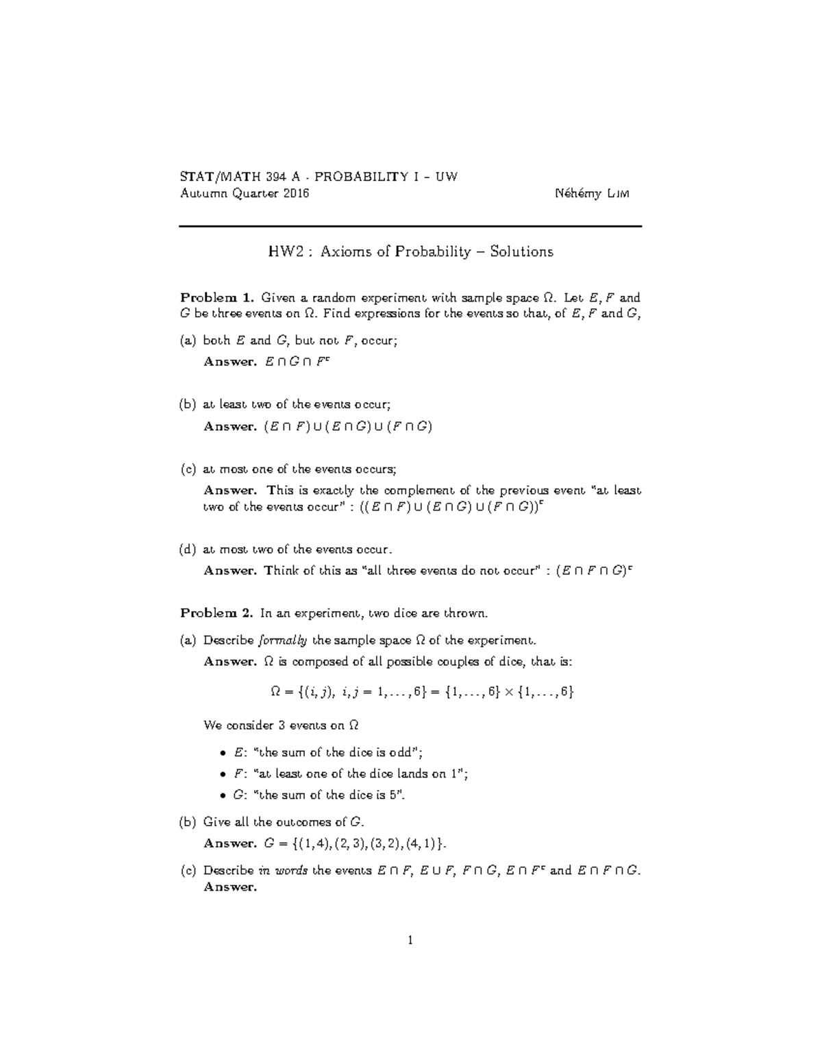 Probability - LetE, Fand Gbe three events on Ω. Find expressions for ...