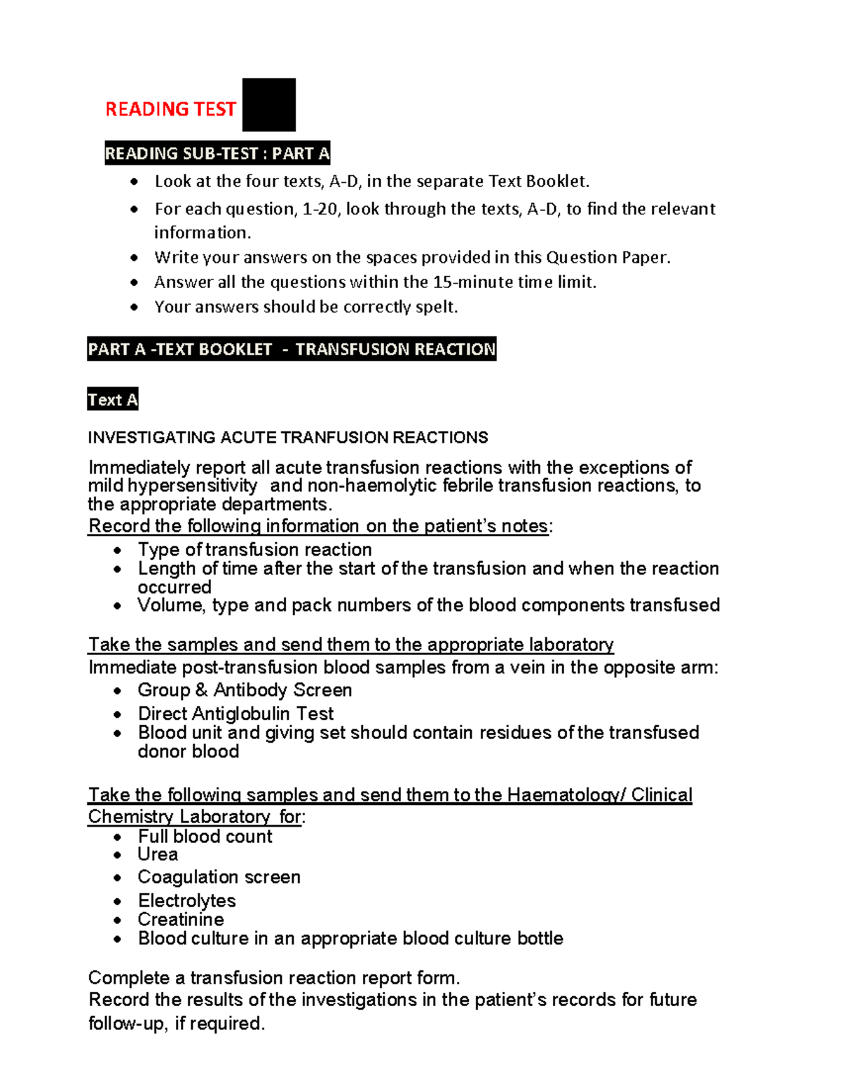 Full Reading Test ABC-14 - READING TEST 85 READING SUB-TEST : PART A ...