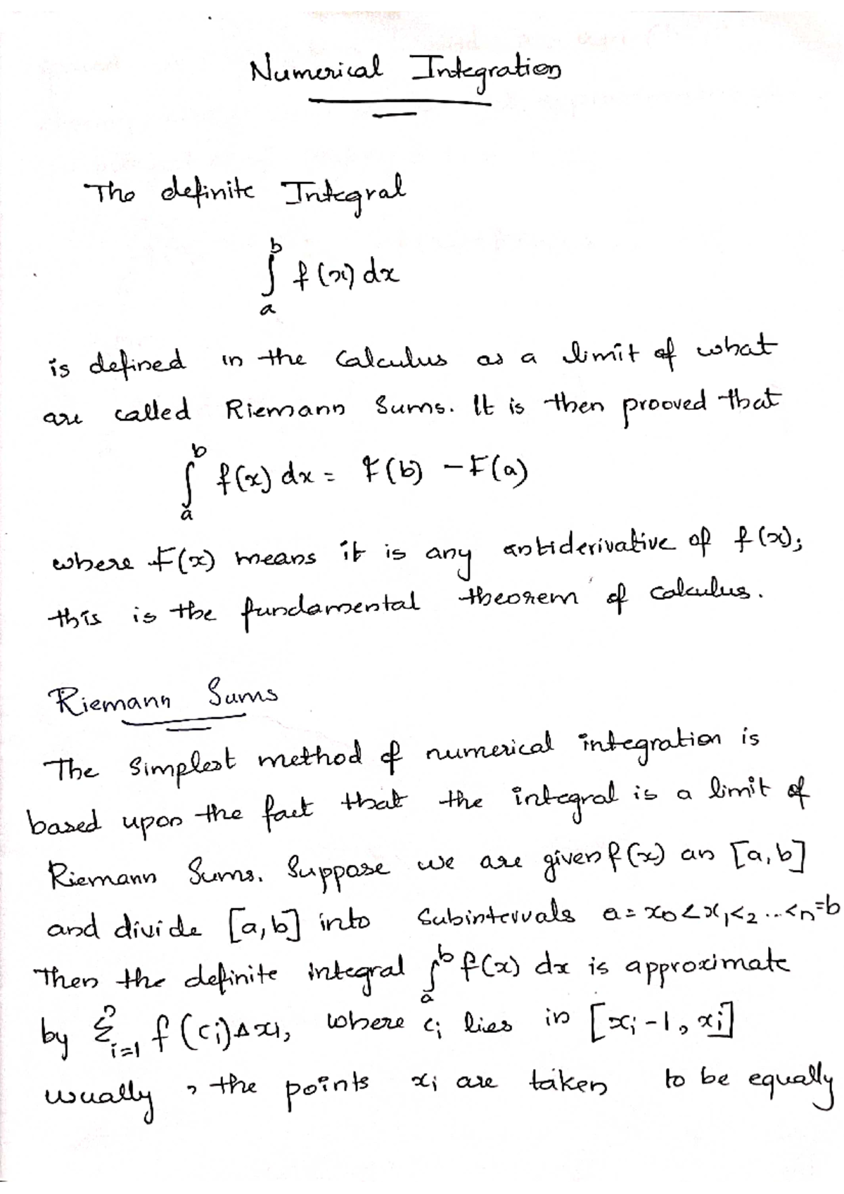 Numerical Integration Riemann Sums - Bsc maths - Studocu