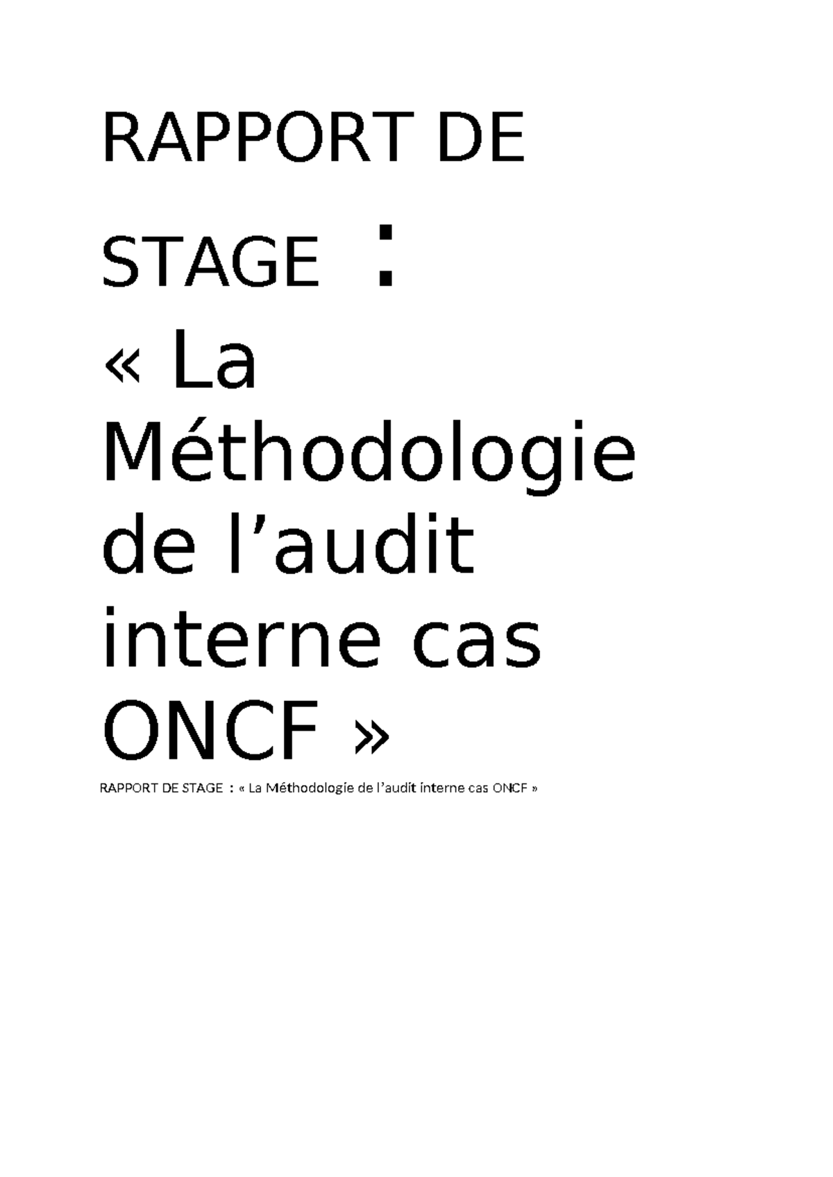 Rapport DE Stage 1 - Copie - Finances locales - RAPPORT DE STAGE : « La Méthodologie de l’audit ...