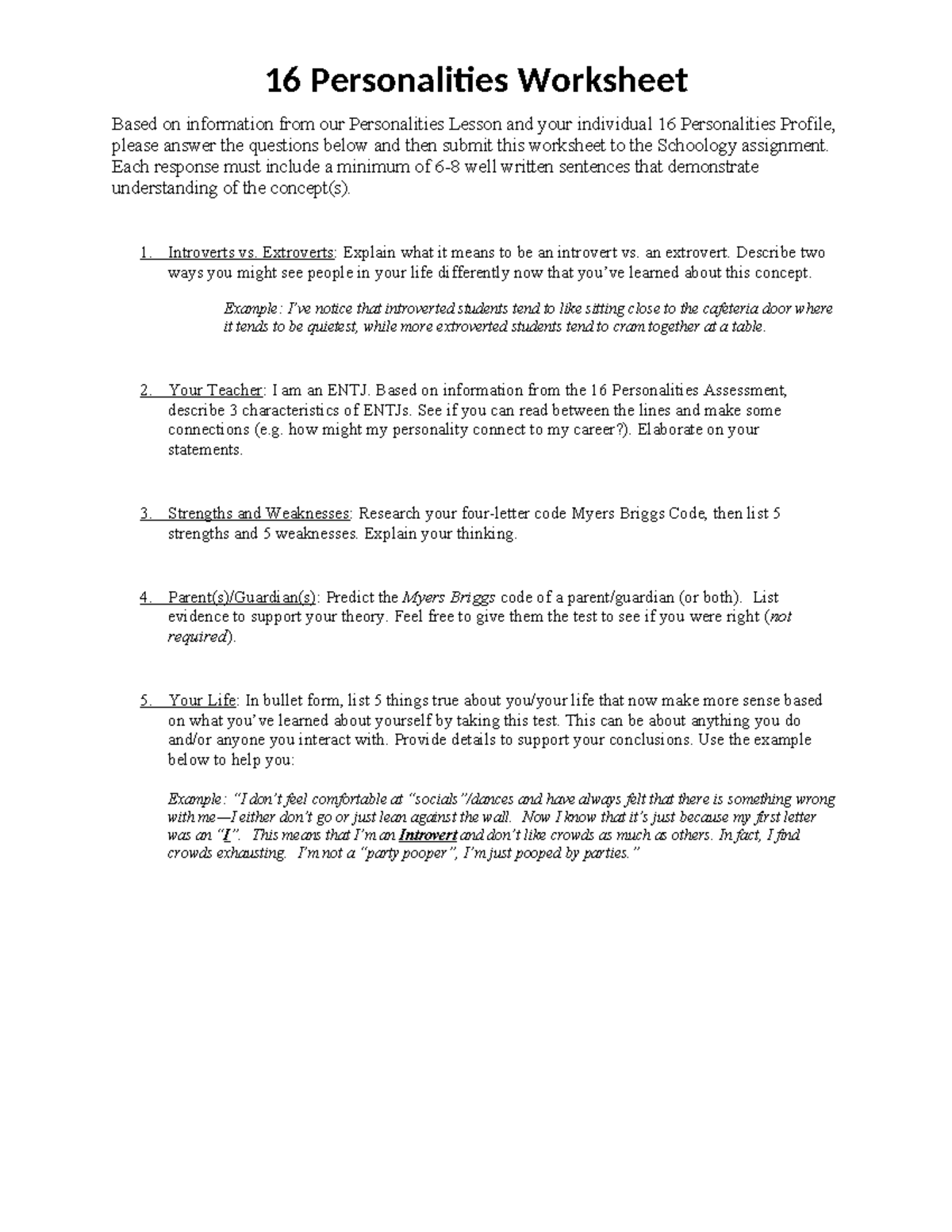 16 Personalities Worksheet 082522 - 16 Personalities Worksheet Based on ...