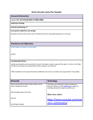 Lp direct instruction lesson plan template (1) - Samantha Spencer Task 1: LXM1: LESSON PLAN ...