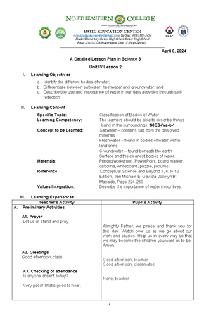 Character Feelings AND Traits DLP - Santiago City College of Education ...