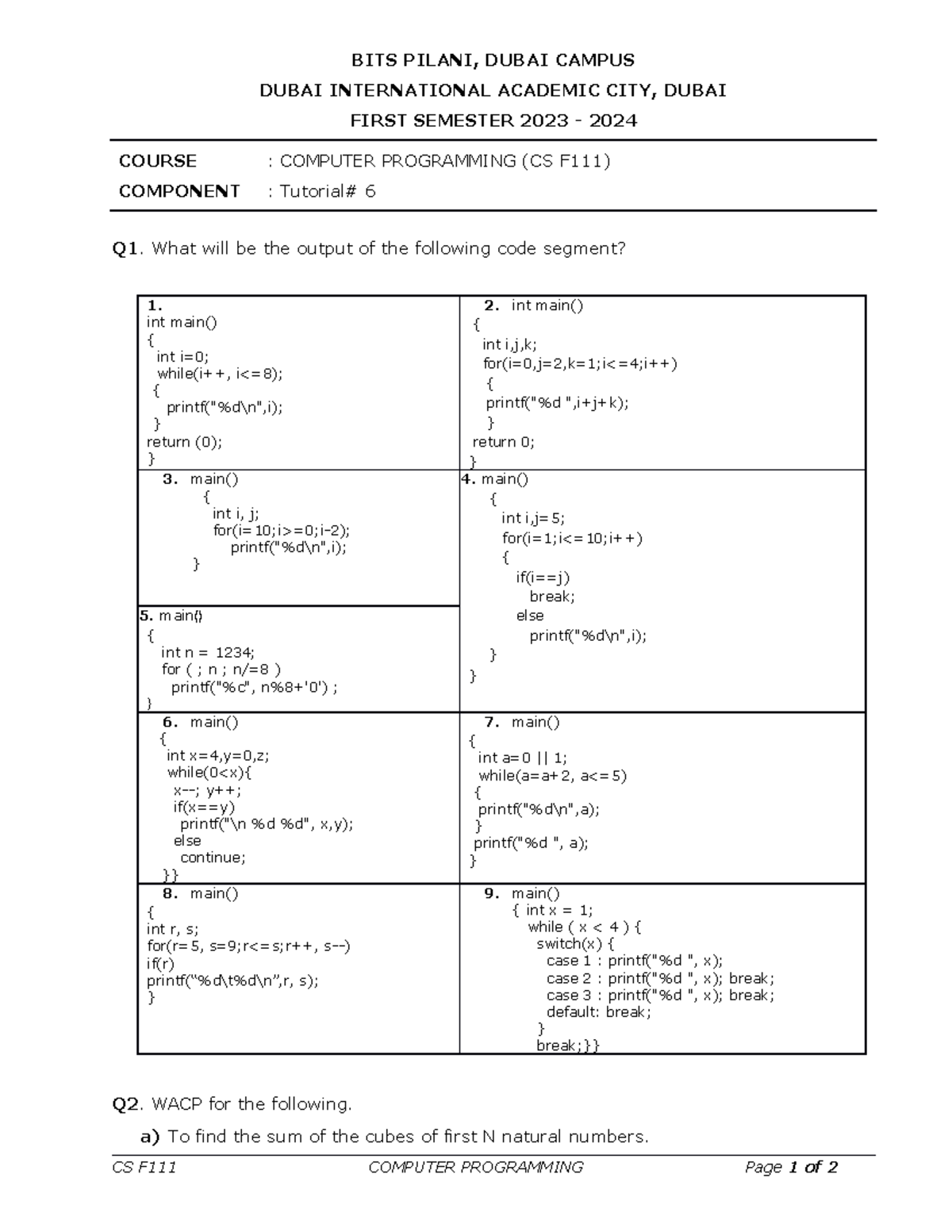 6. CP Tutorial - BITS PILANI, DUBAI CAMPUS DUBAI INTERNATIONAL ACADEMIC CITY, DUBAI FIRST ...