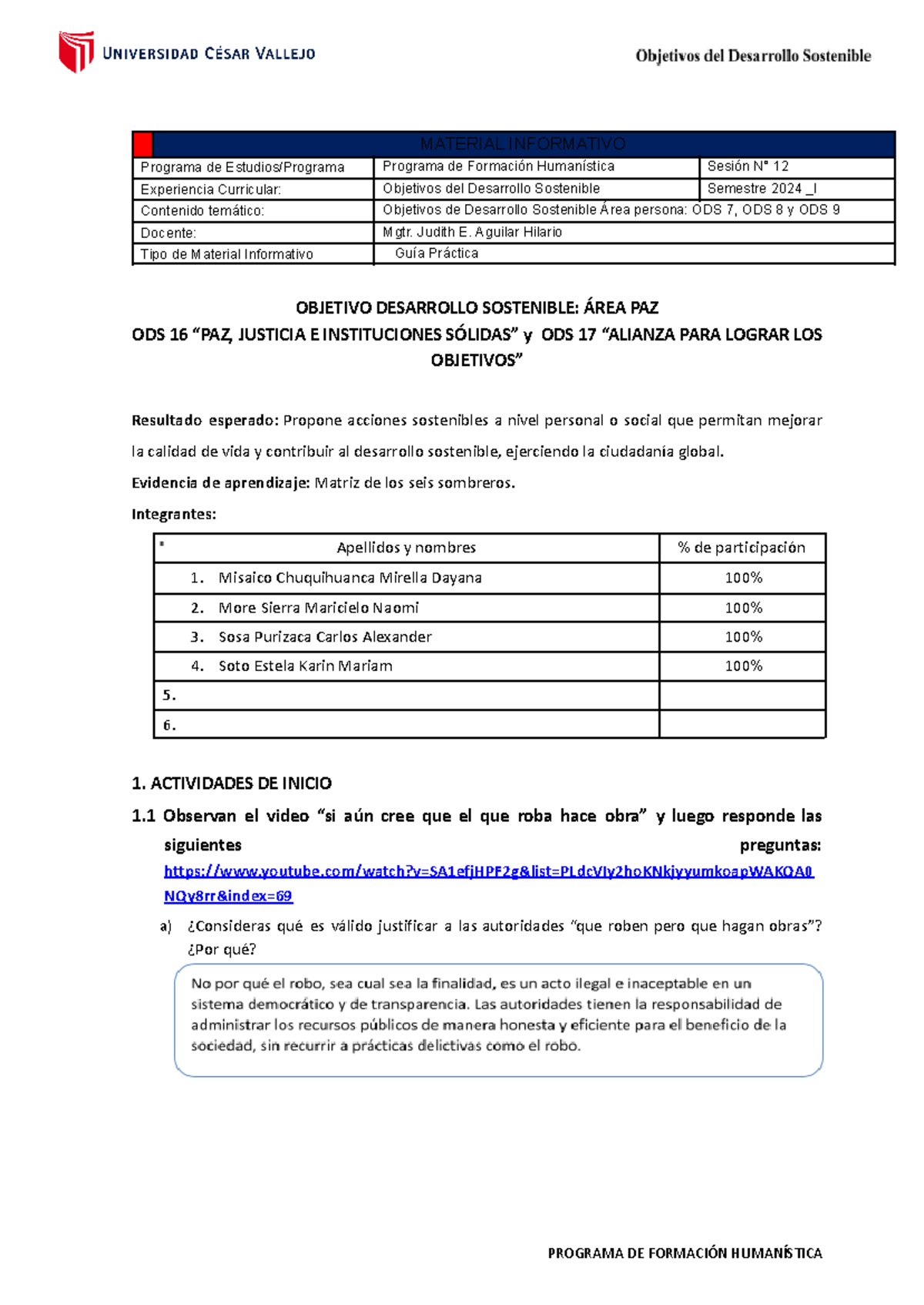Guía práctica N° 12 ODS 2024-1 - MATERIAL INFORMATIVO Programa de ...