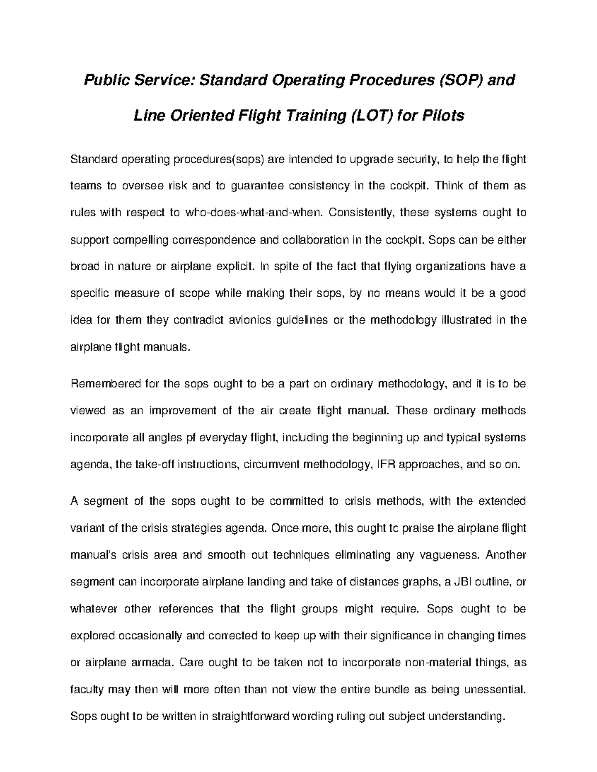 Public Service Standard Operating Procedures (SOP) and Line Oriented ...