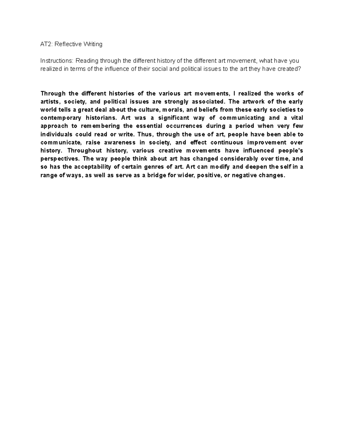 AT2 Reflective Writing- Art Appreciation - AT2: Reflective Writing ...