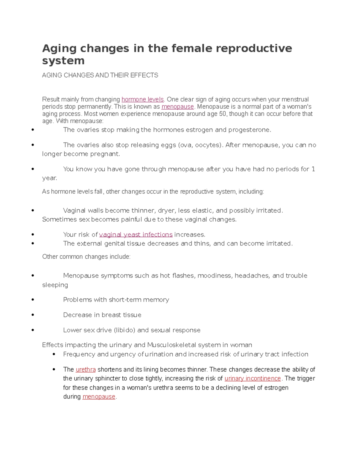 Reproductive Discussion - Aging changes in the female reproductive ...
