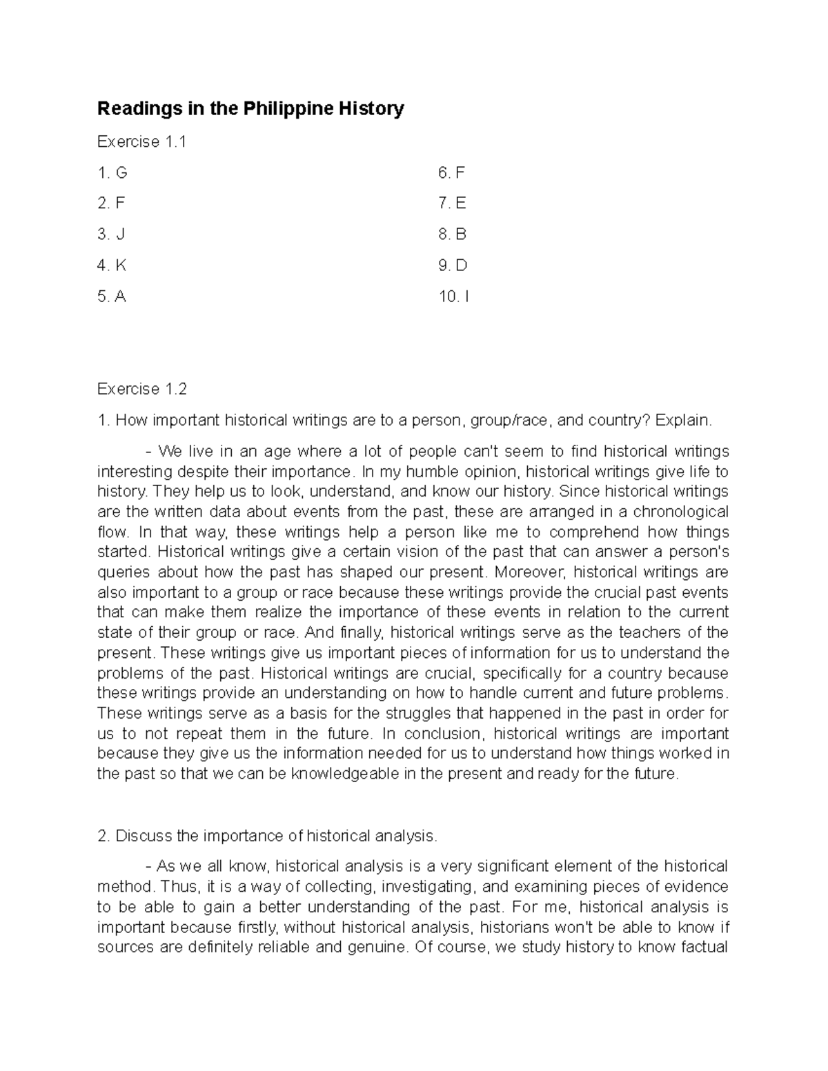 Readings in the Philippine History Exercises 1.1 AND 1 - Readings in ...
