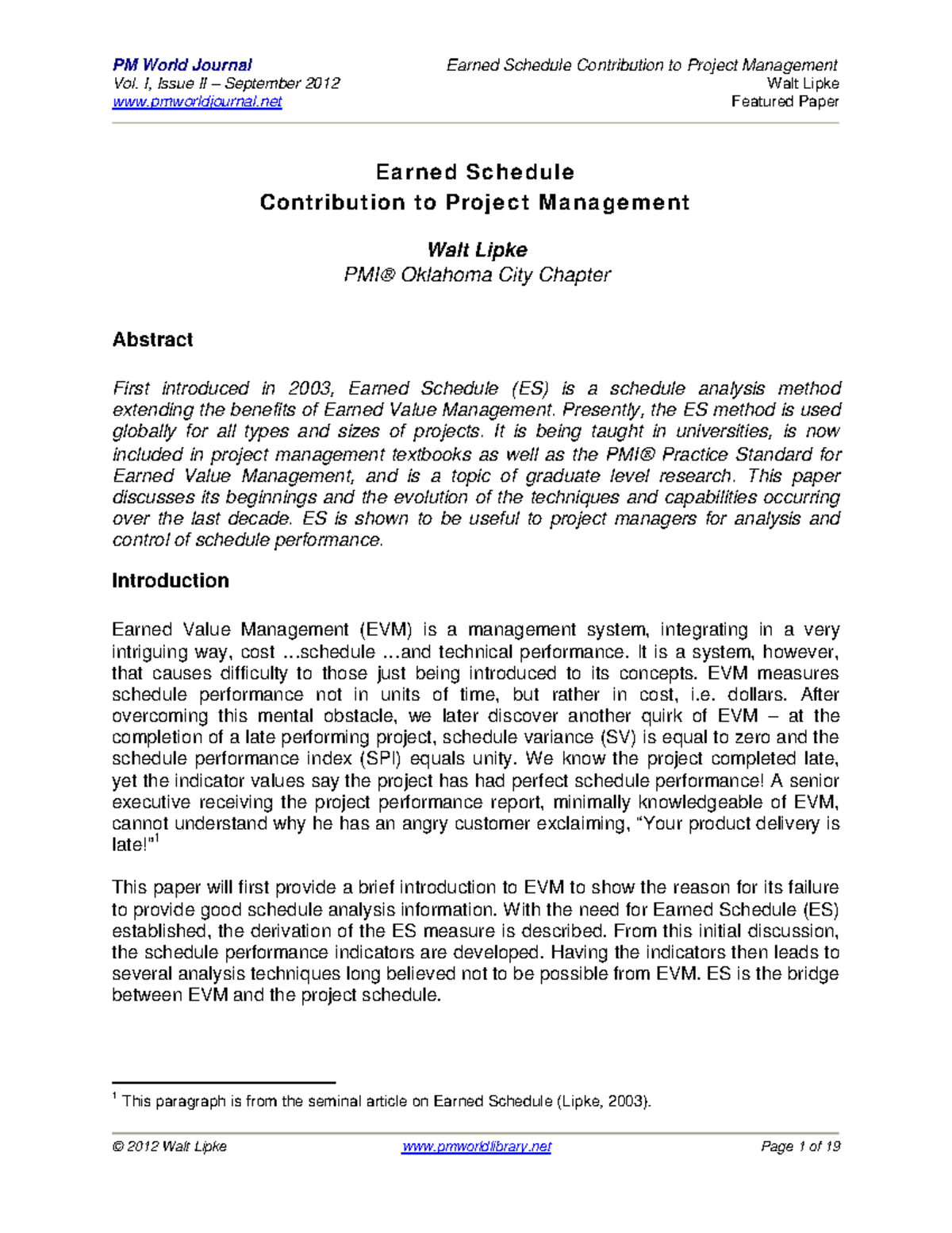 MOdificacione213213123 - Vol. I, Issue II – September 2012 Walt Lipke ...