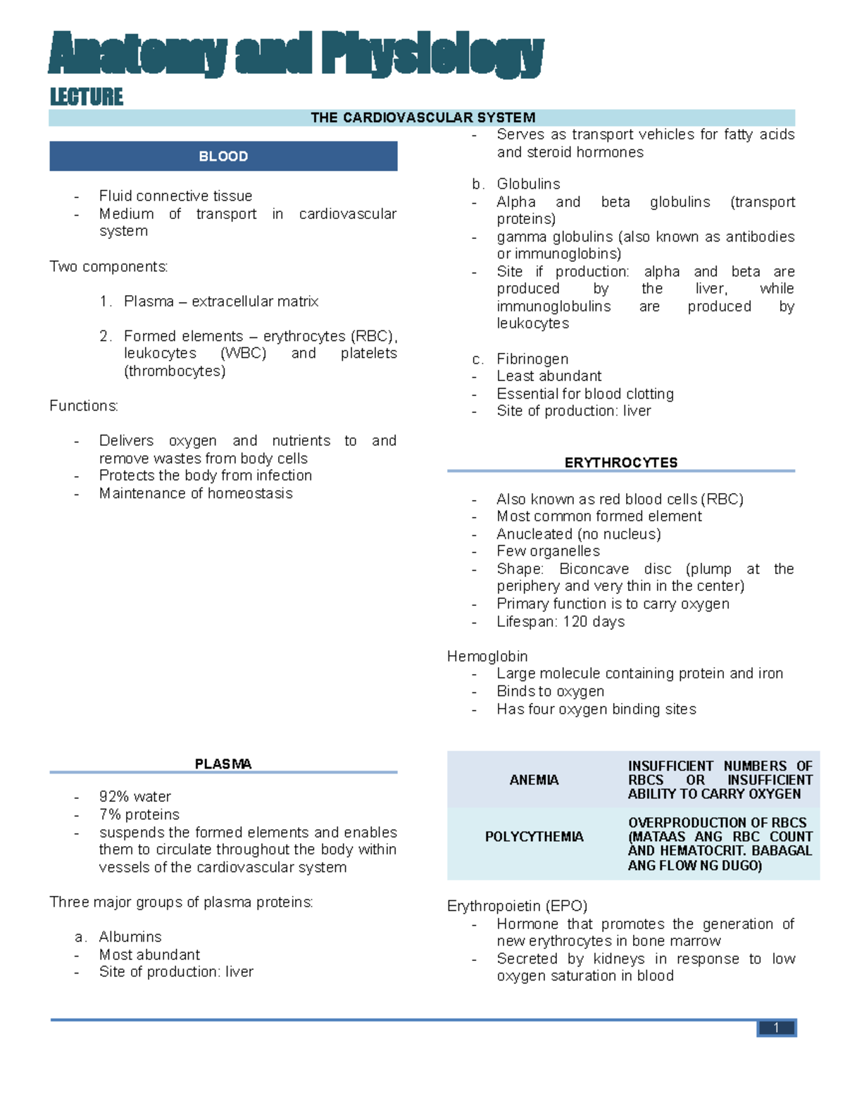 Trans Template - cardio and skeletal system reviewer - Anatomy and ...