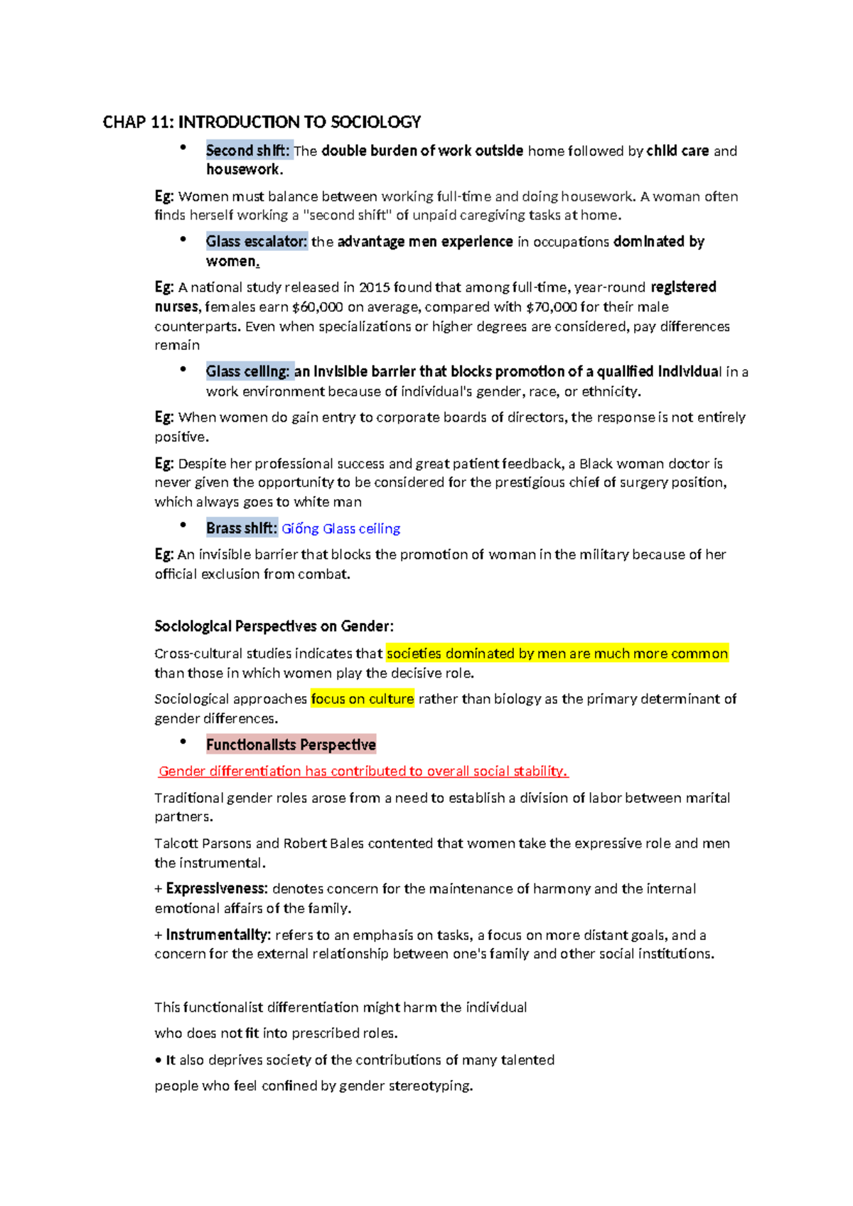 Chap11 Sociology - CHAP 11: INTRODUCTION TO SOCIOLOGY Second shift: The double burden of work ...