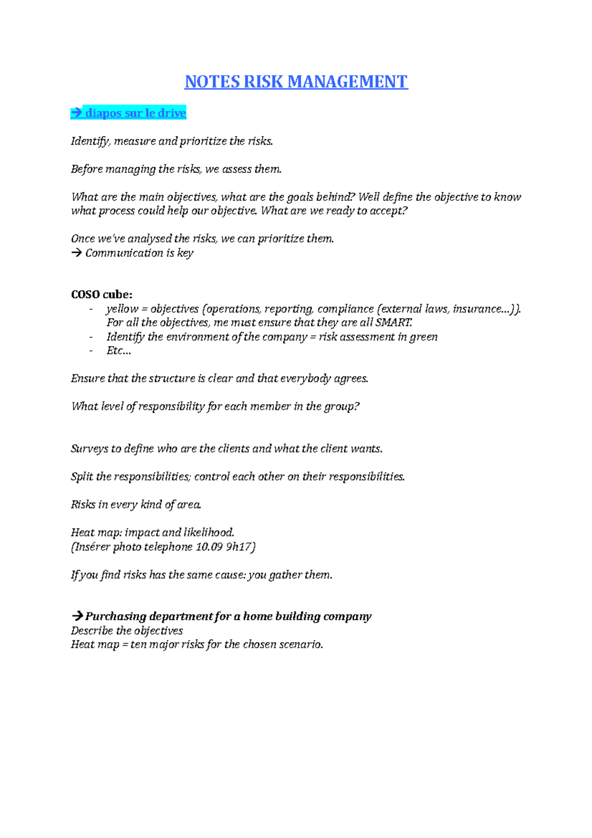 CM risk management - Notes de cours 1 - NOTES RISK MANAGEMENT diapos ...