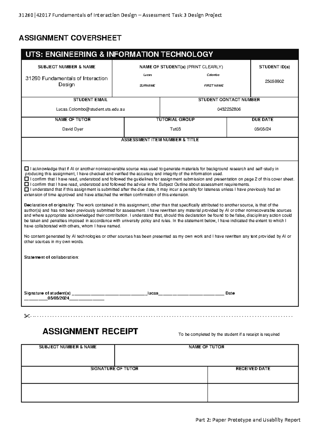 AT3 Paper Prototype and Usability Report - Full Template - ASSIGNMENT ...