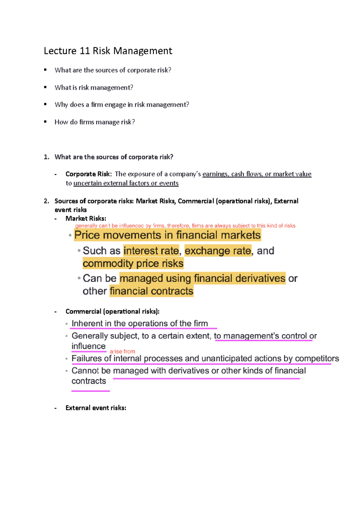 Lecture 11 Risk Management note - Lecture 11 Risk Management What are ...