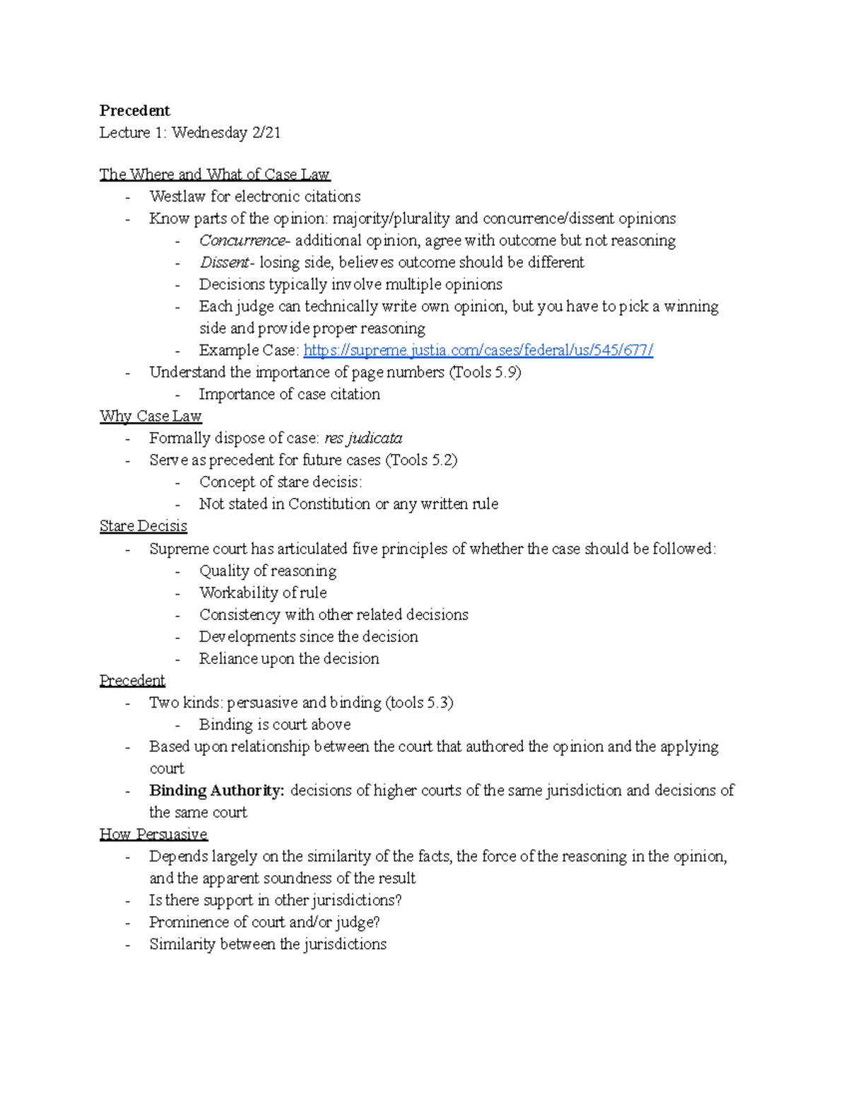 Precedent- POL221 - Precedent Lecture 1: Wednesday 2/ The Where and ...