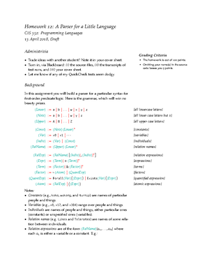 Hw11 - CIS 352 Programming Language: Theory & Practice Professor : Jim Royer - Homework 11 ...