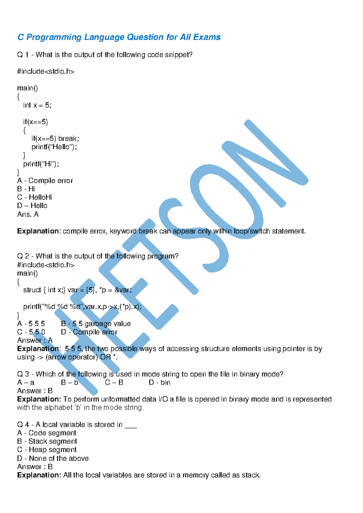 C Programming Language Question - A Explanation: compile error, keyword break can appear only ...