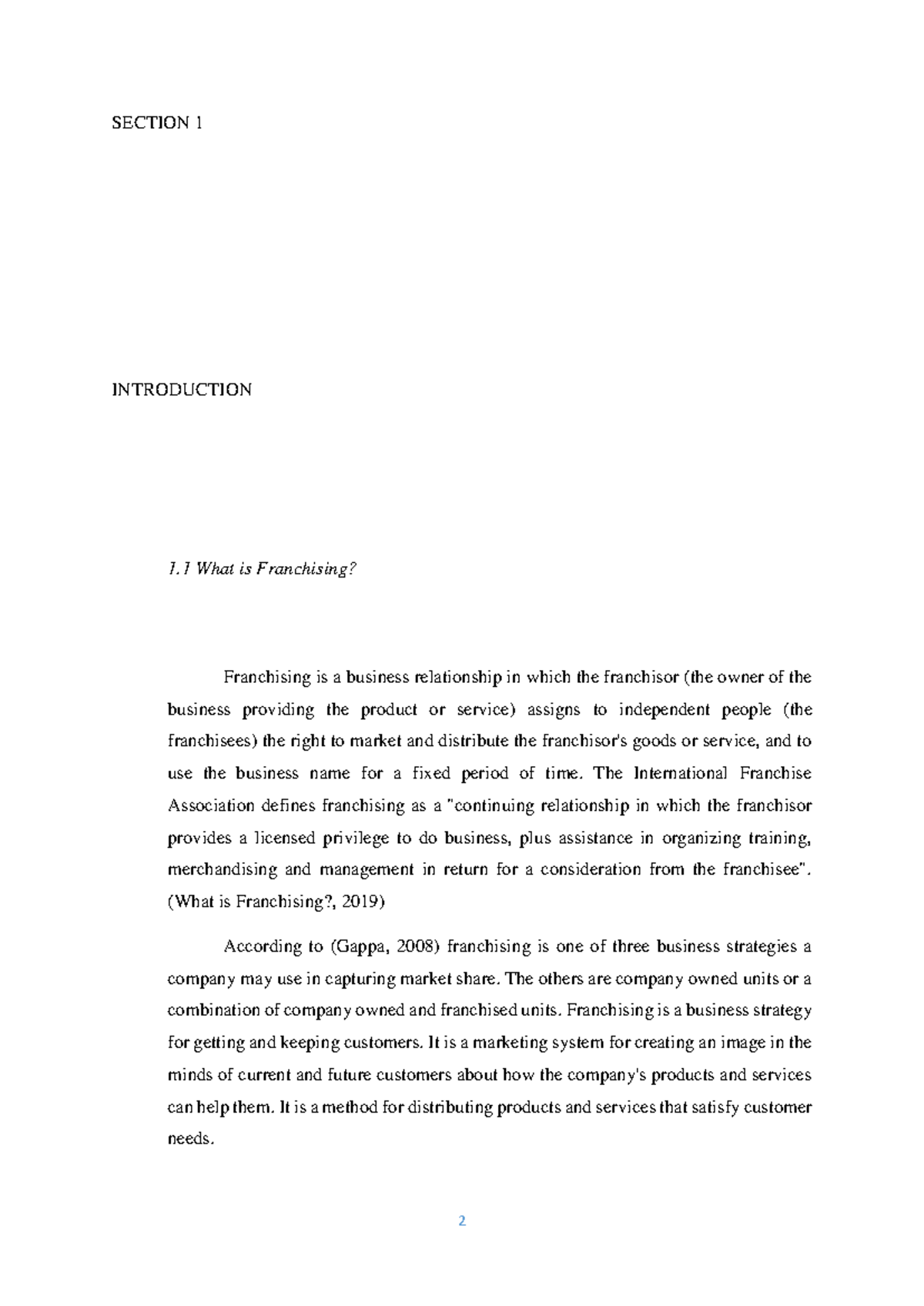 Pdfcoffee - H3u4i4i3oowowkjw - SECTION 1 INTRODUCTION 1 What is Franchising? Franchising is a ...