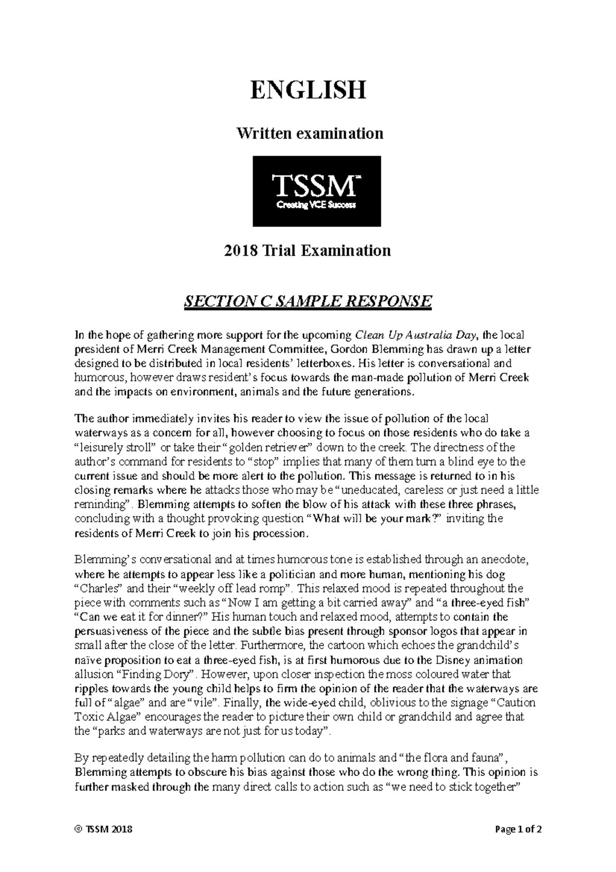 2018 tssm samples section c - TSSM 2018 Page 1 of 2 ENGLISH Written ...
