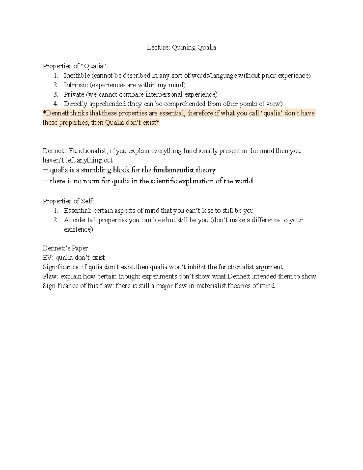 Lecture Quining Qualia - Lecture: Quining Qualia Properties of “Qualia ...