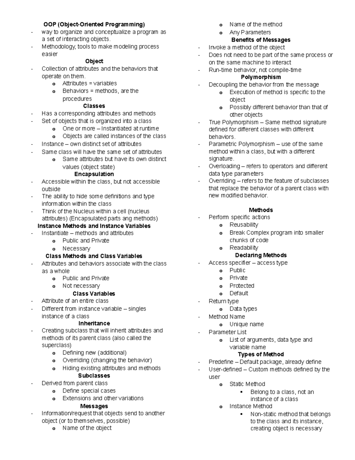 Oop Review 1 Reviewer Oop Object Oriented Programming Way To Organize And Conceptualize A