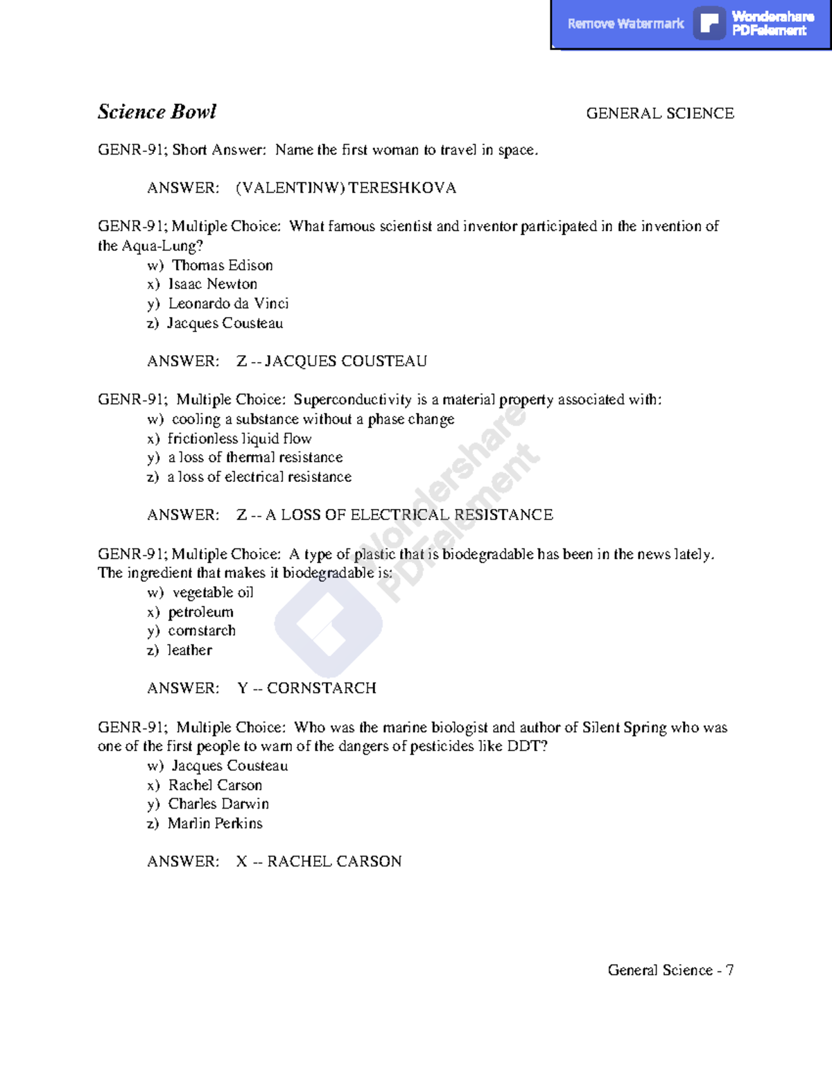 MCQ - science quiz mcq - Science Bowl GENERAL SCIENCE General Science ...