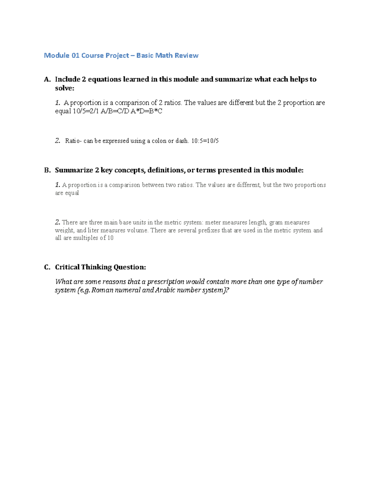 Basic Math review- Module 1 - Module 01 Course Project – Basic Math ...