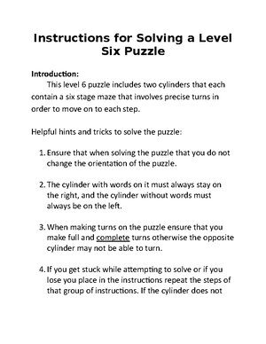 Puzzle instructions - Instructions for Solving a Level Six Puzzle ...