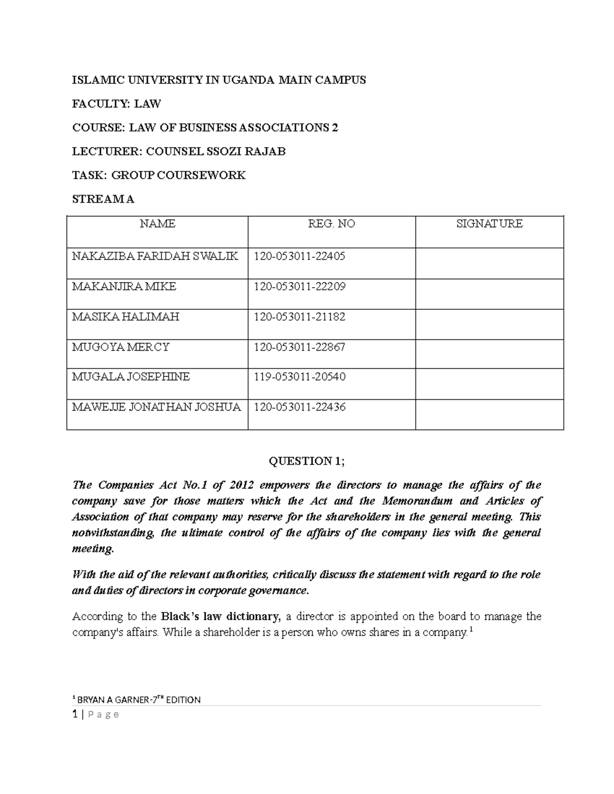 Grp 2, Strm A - Coursework - ISLAMIC UNIVERSITY IN UGANDA MAIN CAMPUS ...