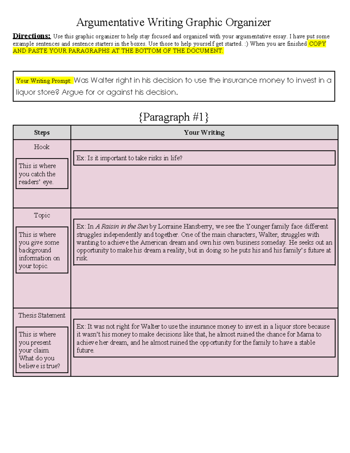 Argumentative Writing Graphic Organizer